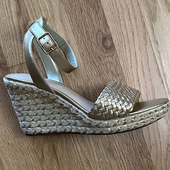 Impo | Shoes | Impo Gold Woven Espadrille Wedge Sandal Size 8m | Poshmark